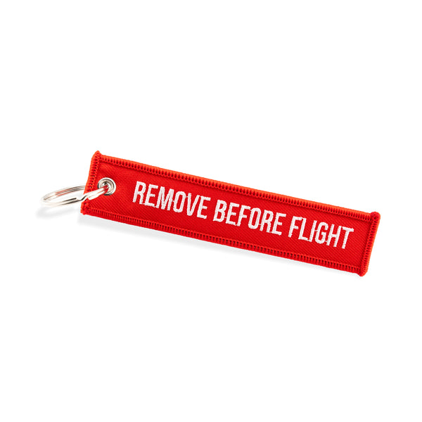 Remove Before Flight Key Chain - Red Fabric with White Embroidery & Ye ...